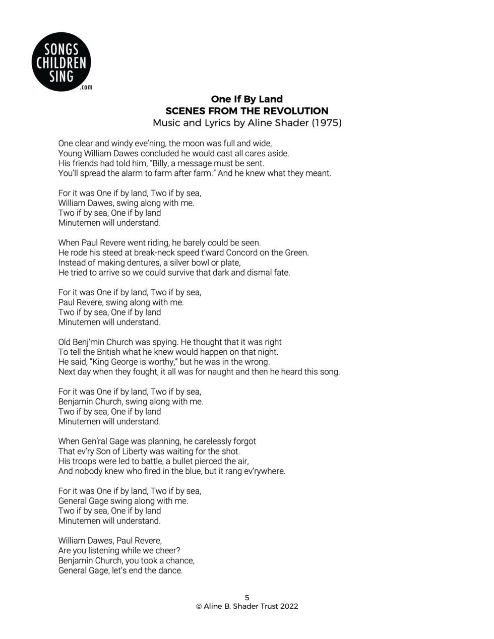 Scenes from the Revolution | SongsChildrenSing